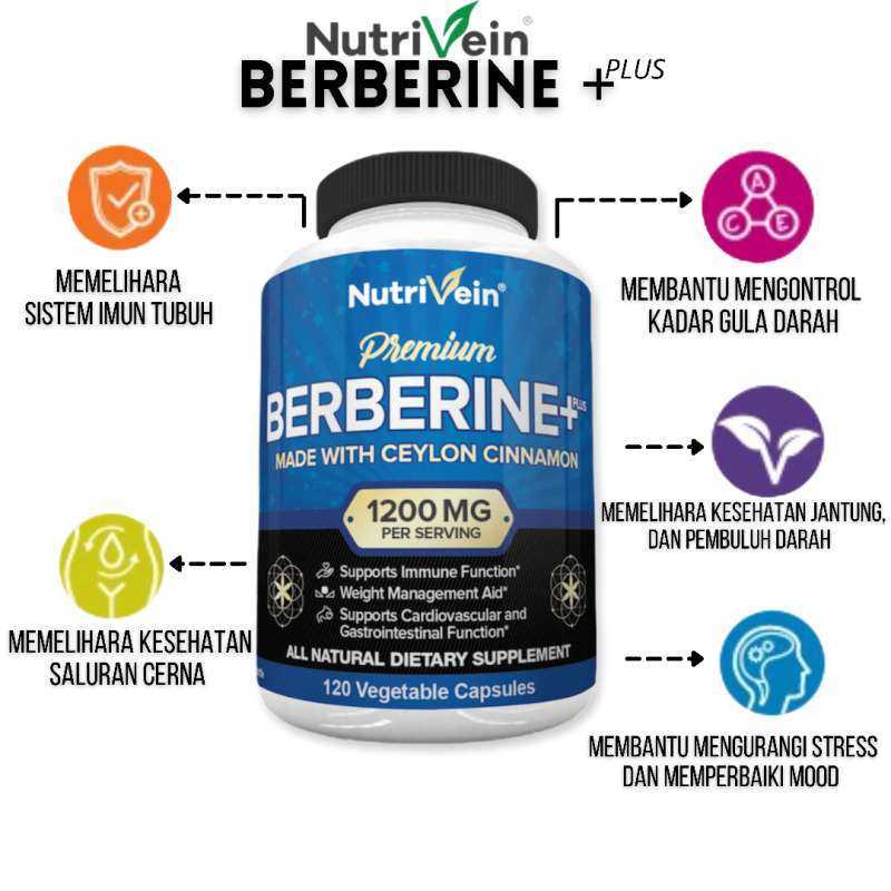Jual Premium Berberine plus Suplemen Diabetes Nutrivein 1200mg isi 120 ...