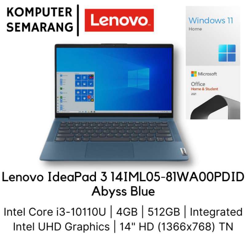 Jual Lenovo IdeaPad 3 14IML05-PCID/PDID [i3-10110U/4GB/512GB/Integrated ...