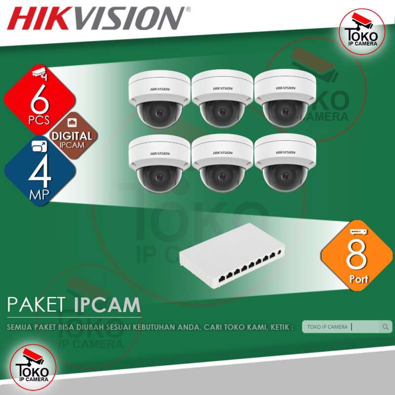 Jual Paket Ipcam Ip Camera Hikvision Dome 6 Pcs Cctv Dan Switch Hub Di ...