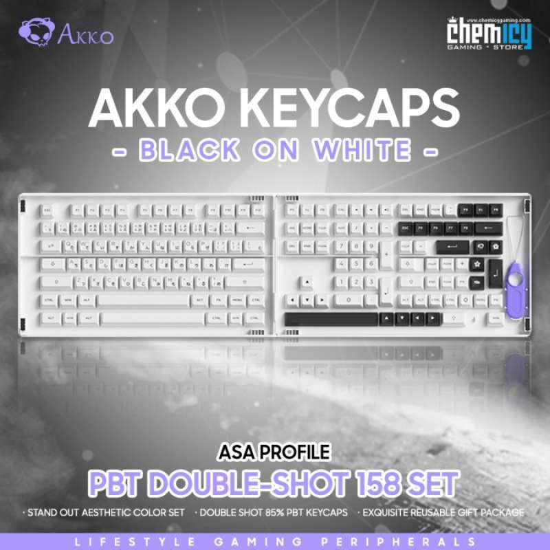 Jual Akko BOW (Black On White) PBT Double-shot Keycaps 158 Set ASA ...