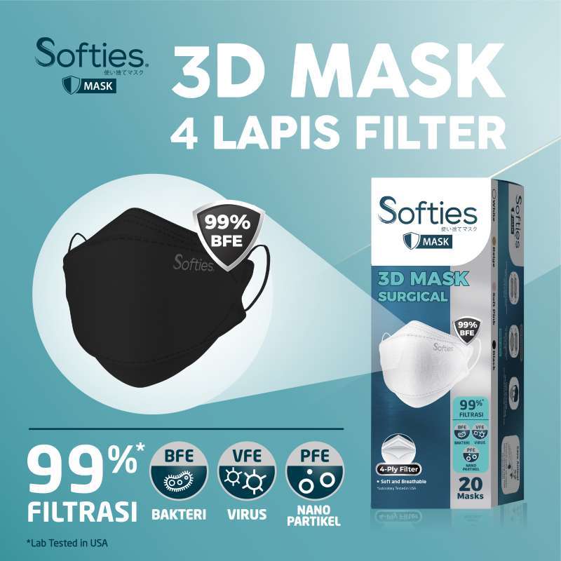 Jual Softies Surgical 3D Mask Black [20's] di Seller Softies Mask ...