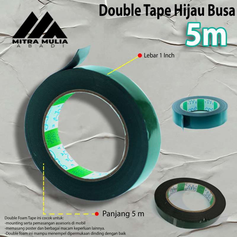 Jual Double Tape Hijau Busa l 1 Inch x 5 Meter Foam l Perekat Lem di ...