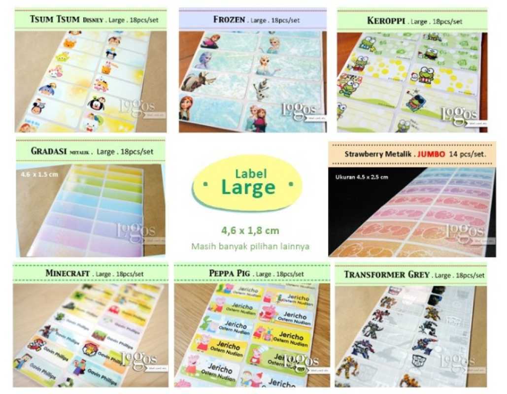Jual Gratis Ongkir Stiker Label Nama Anak Karakter Sticker Waterproof ...