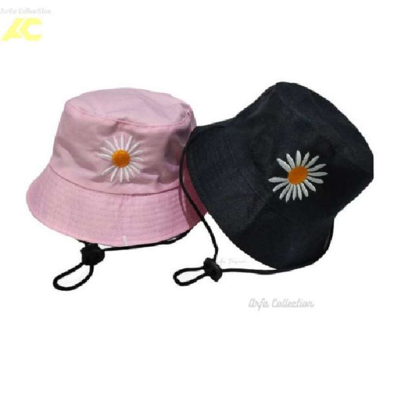 Jual Topi Bucket anak bordir bunga daisy Ada Talinya Bulak-balik / Topi ...