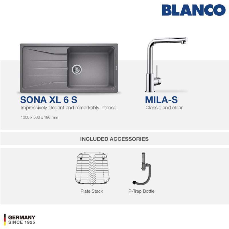 Jual BLANCO Sona XL 6S Silgranit Sink + BLANCO Kran Mila-S Chrome ...