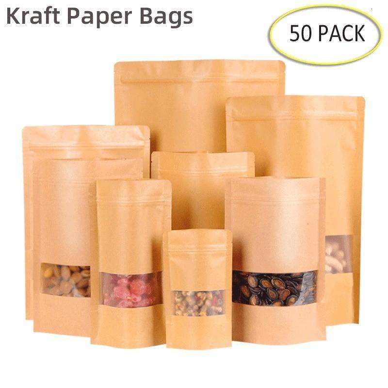 Jual Kantong Kertas Kraft Paper Bags Packing Zip Lock 12 x 20 cm 50PCS ...