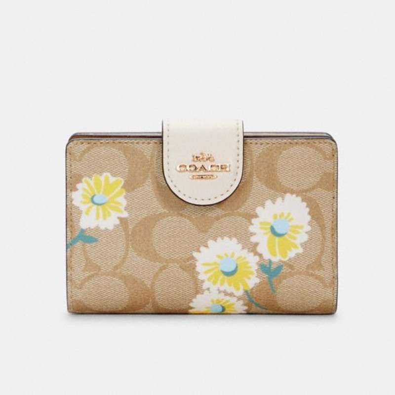 Jual Coach Medium Corner Zip Wallet In Signature Canvas With Daisy ...