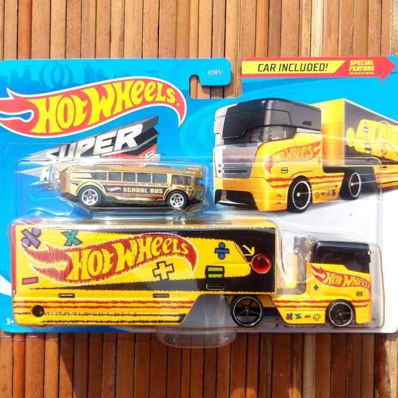 Jual Hotwheels Super Rigs Pencil Pusher With School Bus Transport