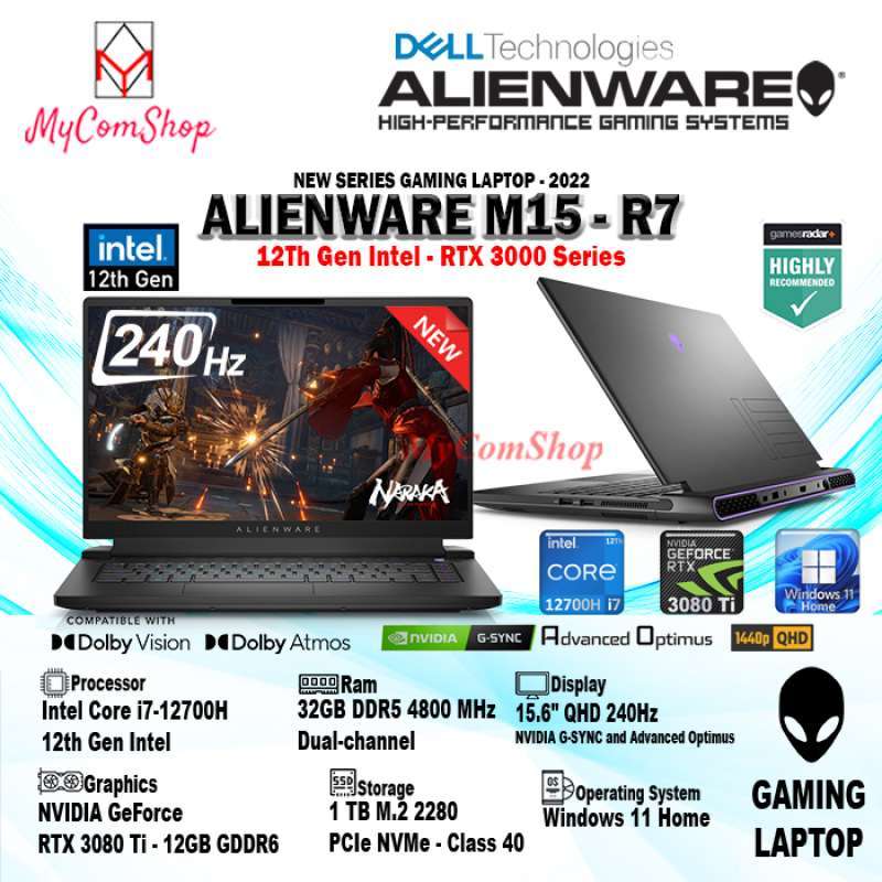 Jual ALIENWARE M15 R7 i7-12700H 32GB RAM 1TB SSD RTX 3080Ti 15.6 QHD ...