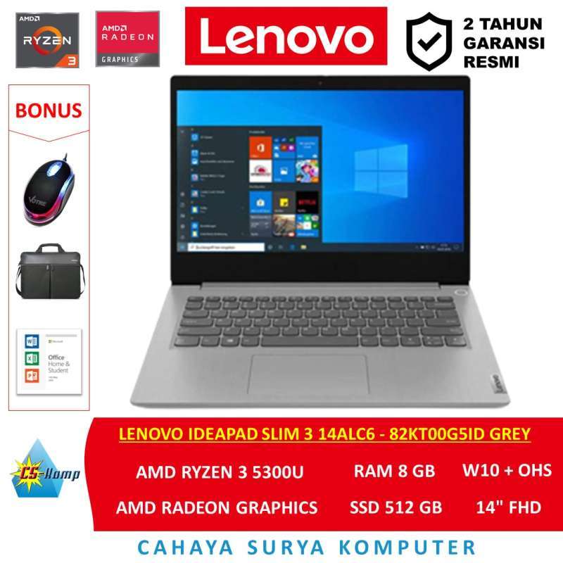 Jual Lenovo Ideapad Slim 3 14alc6 82kt00g5id Grey Amd Ryzen 3 5300u Ram 8gb Ssd 512gb