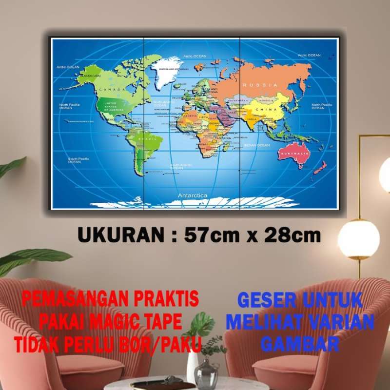 Jual gambar sambung peta dunia 1 gambar 3 frame / dekorasi dinding 41 ...
