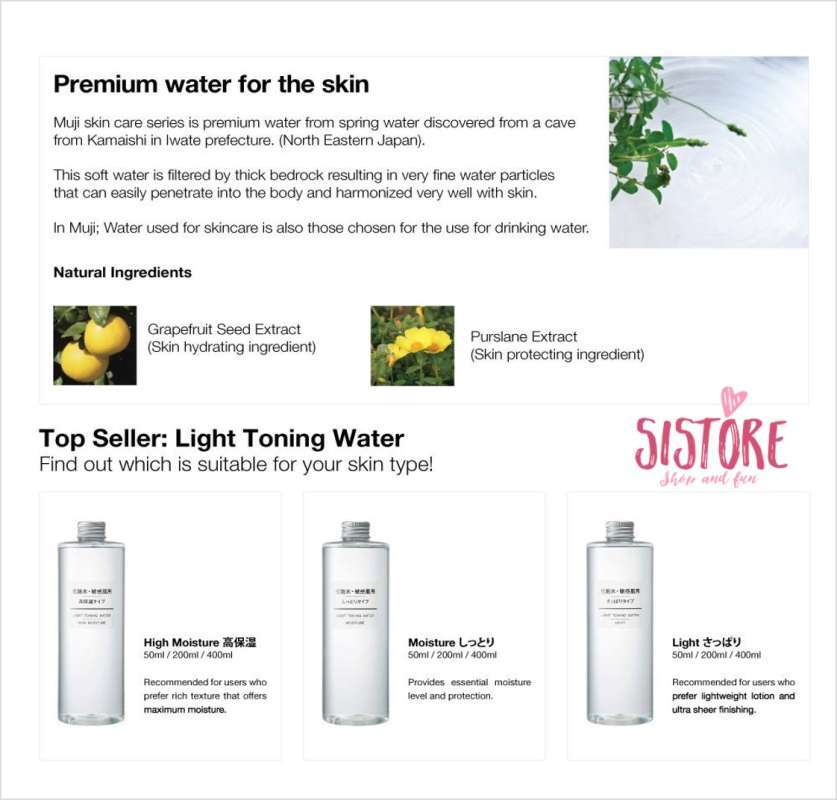 Jual [ori Japan] Muji Sensitive Skin Toning Water Light/moisture (400ml) Di Seller Sistore ...