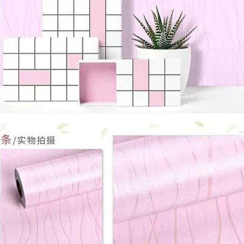 Promo WPS Corak Garis Cacing Pink Wallpaper Stiker Dinding Sticker Wall ...