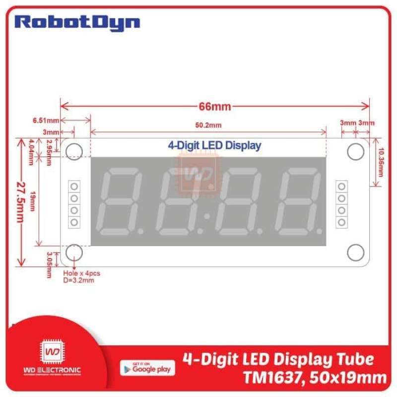 Jual Robotdyn Tm1637 4 Digit Led Display 7 Segment 0.56 4 Digit 50x19mm ...