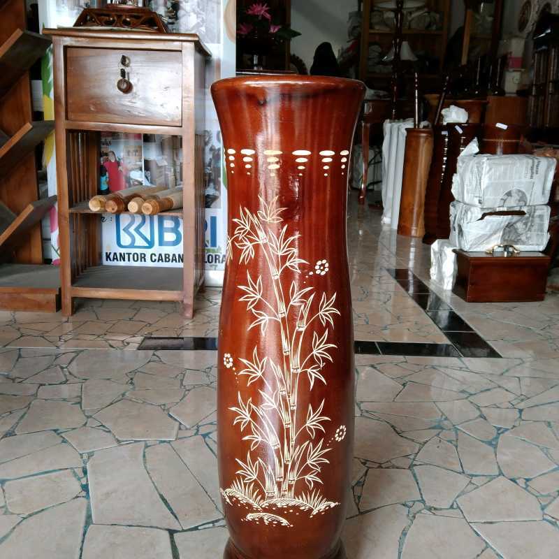 Jual fas pot bunga lantai uler ada motifnya dari kayu jati di Seller ...