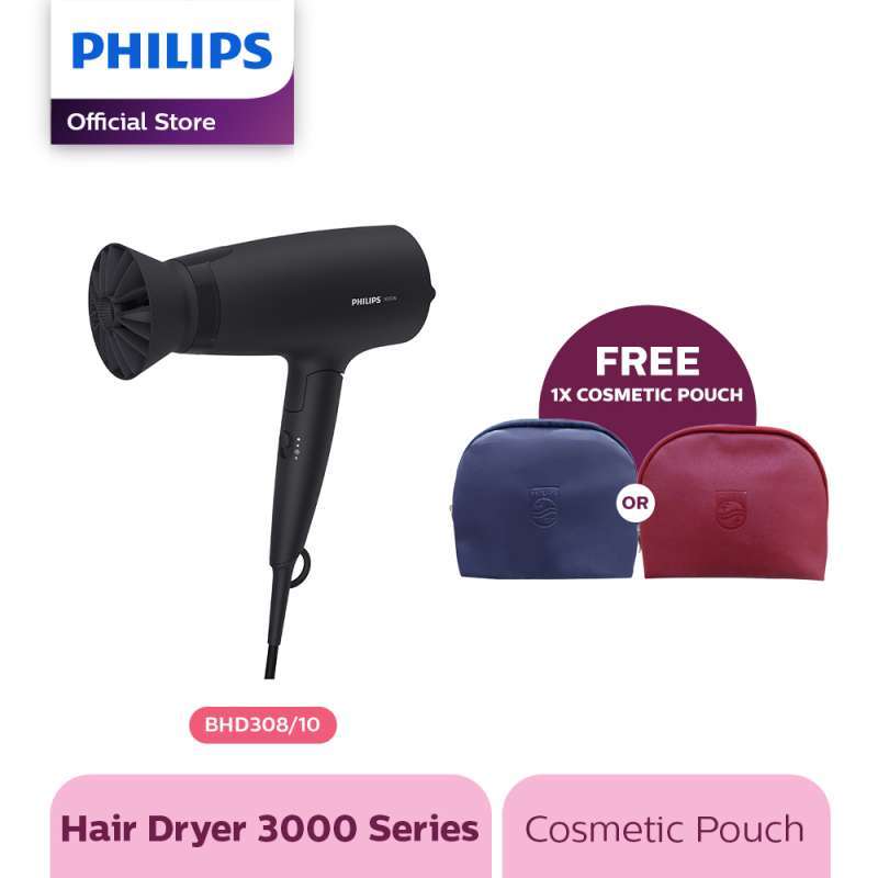 Jual Philips Hair Dryer 3000 Series Bhd308/10 Free Cosmetic Pouch Di Seller Philips Personal ...