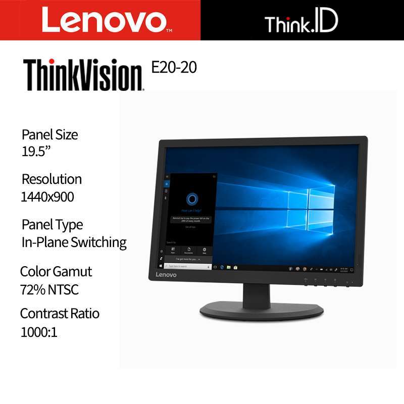 Jual Monitor Led Lenovo Thinkvision E20-20 19.5 1440x900 Ips 72%ntsc Di ...