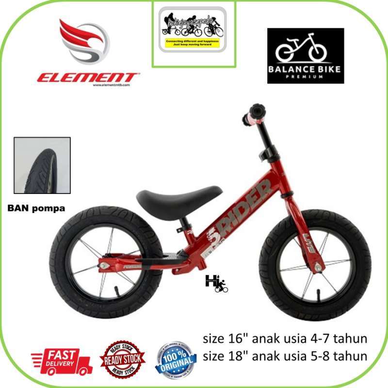 Promo ELEMENT SEPEDA BALANCE BIKE PUSH BIKE SRIDER FRAME BESI BAN POMPA ...