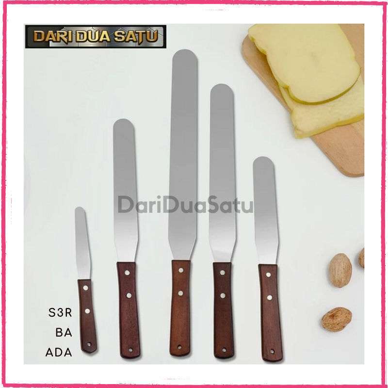 Jual perkakas dapur Spatula Lurus Stainless Gagang Kayu Spatula Kue ...