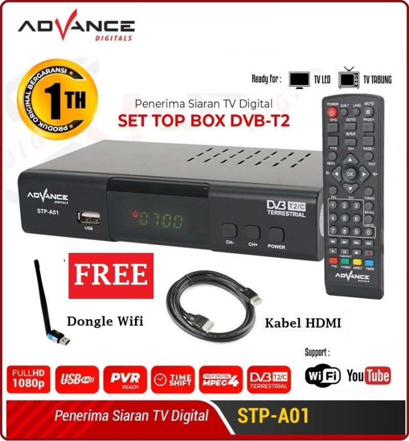 Promo Set Top Box ADVANCE STP AO1 DIGITAL DVB T2 Free Dongle dan Kabel ...