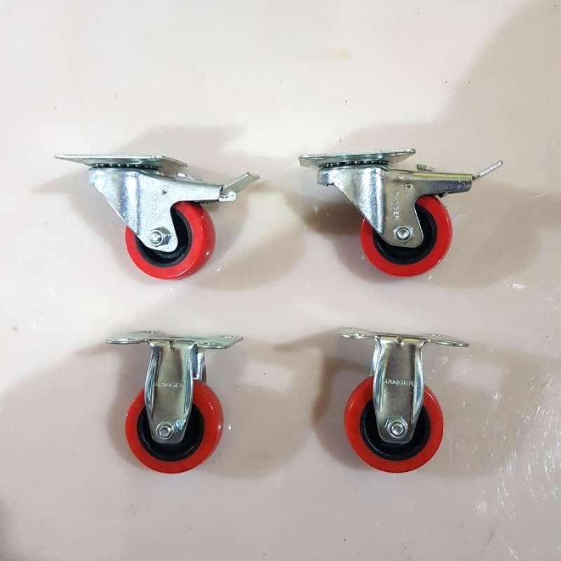 Promo Roda Rak / Lemari Pu Merah Ranger 2 Inch ( 2Muter+Rem 2Mati ...