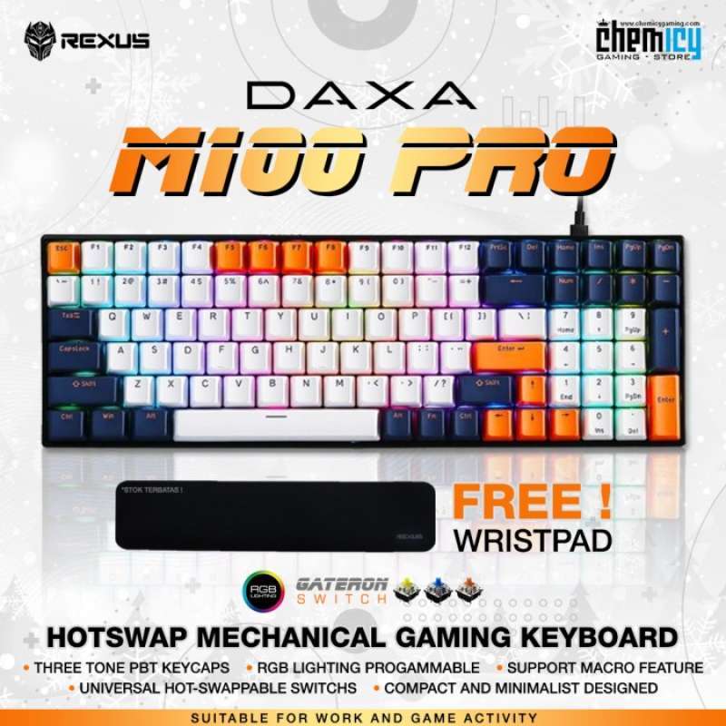 Jual Rexus Daxa M100 / M-100 Pro Hotswap Rgb Mechanical Gaming Keyboard ...