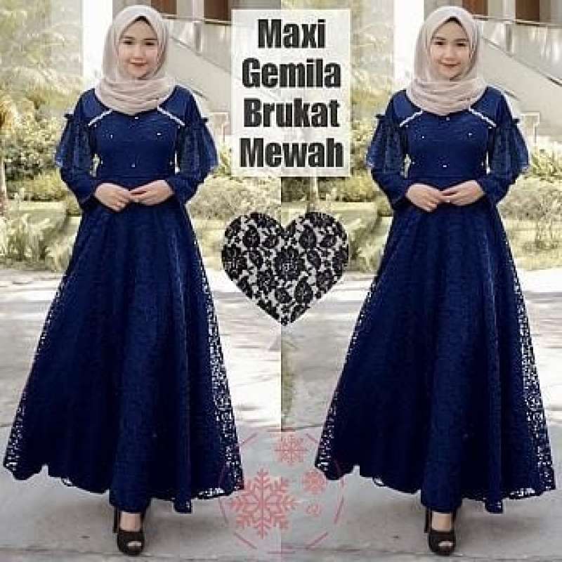 Jual Maxi Dress Wanita Gamis Pesta Brukat Furing Baju Brokat Modern ...