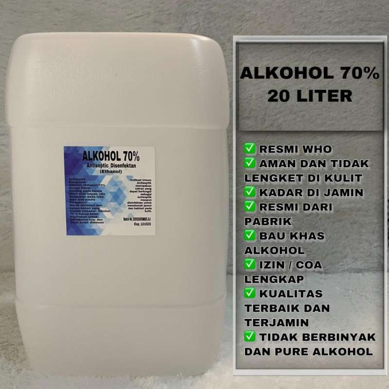 Jual Alkohol 70% 20 liter medis ethanol pure grade / alkohol 70% ...