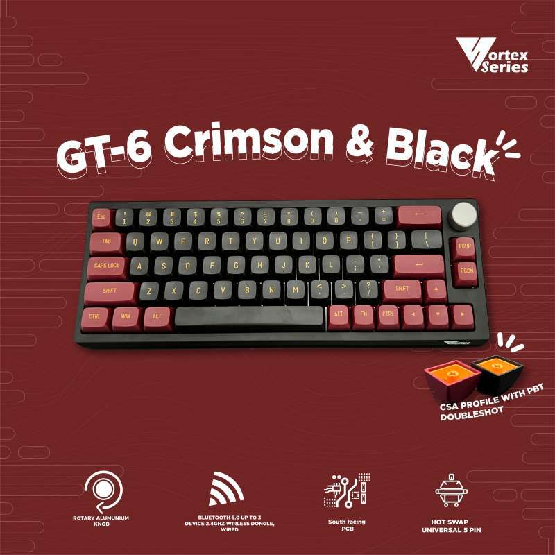 Jual Vortexseries Gt-6 Black & Crimson Wireless Mechanical Keyboard ...