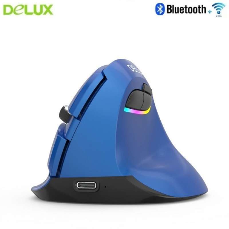 Promo Delux M618 Mini - Dual Mode Ergonomic Wireless Optical Vertical Mouse - Blue Blue Diskon ...