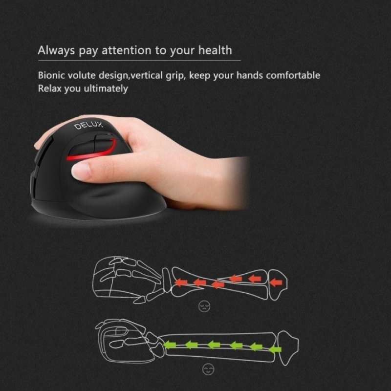 Promo Delux M618 Mini - Dual Mode Ergonomic Wireless Optical Vertical Mouse - Blue Blue Diskon ...