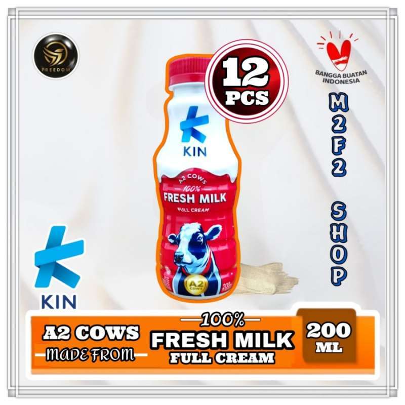 Jual KIN Susu Fresh Milk Rasa Full Cream Botol Pet - 200 ml (Kemasan 12 ...
