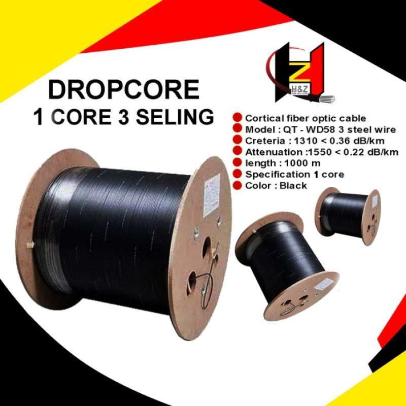 Promo Kabel Dropcore 1 Core 3 Seling Corning, Panjang 1Km Fiber Optik ...