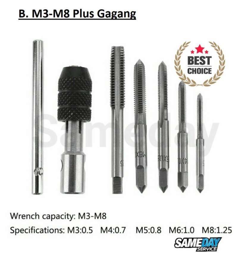 Jual Hand Tap Set M3-M12 plus Gagang - Handtap Membuat Drat - B. Set M3 ...
