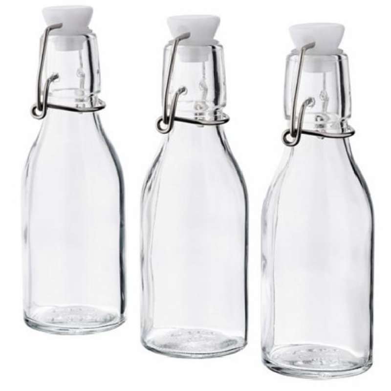 Jual 1set 3pcs Botol Minum Kaca Bening Penutup Kawat Besi Anti Tumpah ...