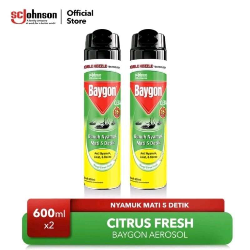 Jual Baygon Aerosol Double Nozzle Citrus Fresh 600 Ml Twinpack Di ...