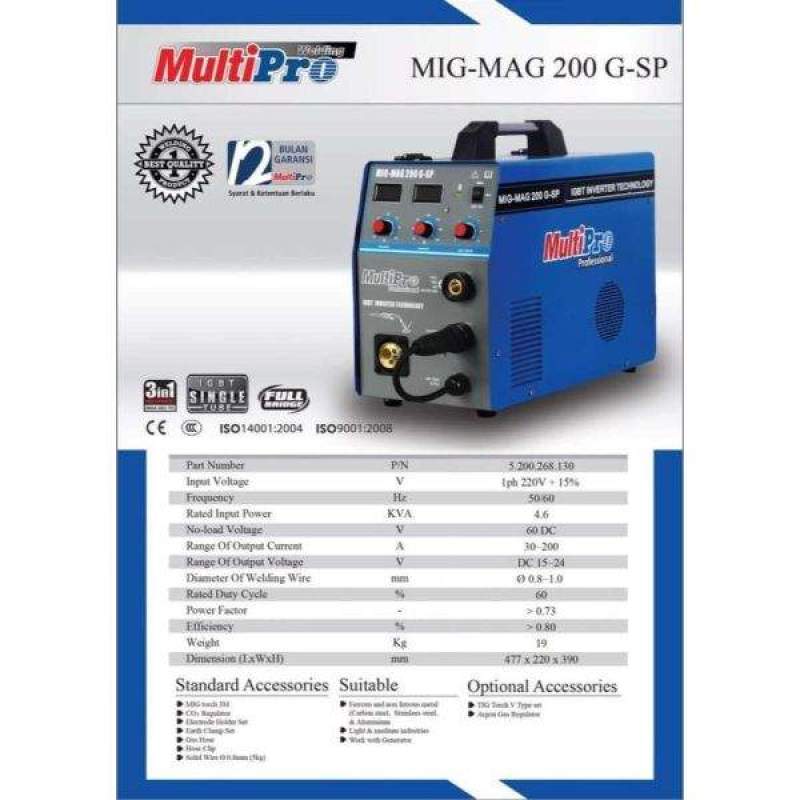 Jual Mesin Las Mig Mag / CO2 200 Ampere MULTIPRO MIG-MAG 200 G-SP di Seller Hanna Teknik ...