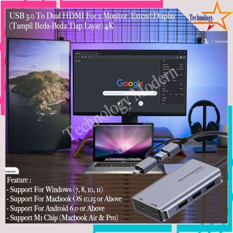 Jual USB 3.0 To Dual HDMI U/ 2 Monitor Extend Display (Tampil Beda-beda ...