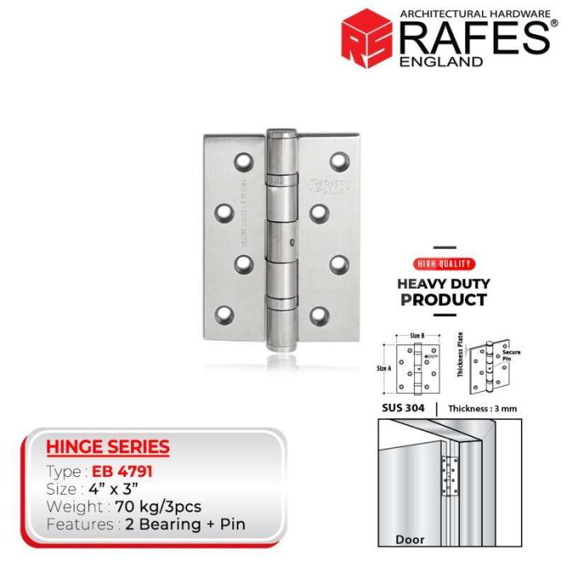 Jual ENGSEL PINTU RAFES HEAVY DUTY STAINLESS STEEL SUS 304 EB 4791 di ...