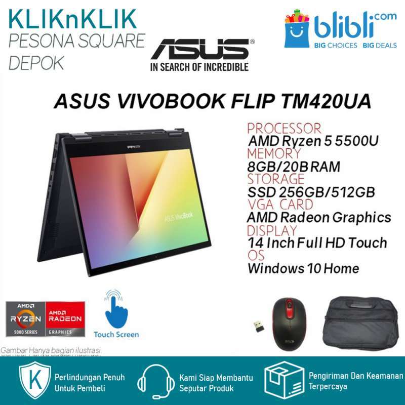 Jual Laptop 2in1 ASUS Vivobook Flip TM420 Ryzen 5 5500U 8GB 512GB SSD FHD Touch Win10 - 8GB ...