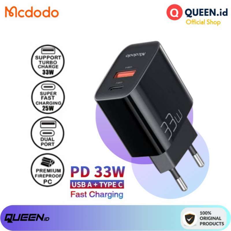 Promo Mcdodo Charger Adaptor 33w Dual Port Usb + Type C Fast Charge Ch ...