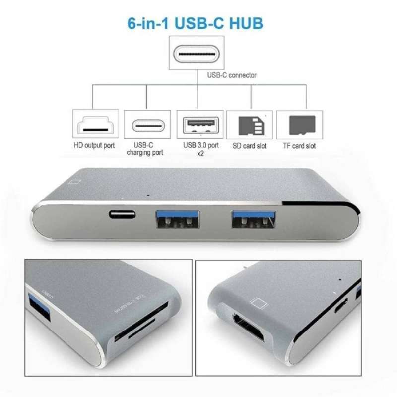 Jual 6 in 1 2 USB-C 1 Type-C Charging Port 4K HDMI,USB 3 Card Reader di ...