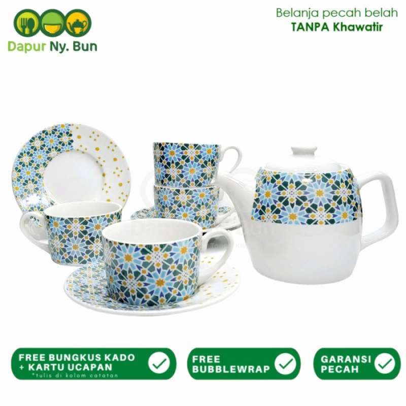 Jual Teko Set Motif Batik Maroko / 1 Teko + Tutup / 4 Cangkir + 4 ...
