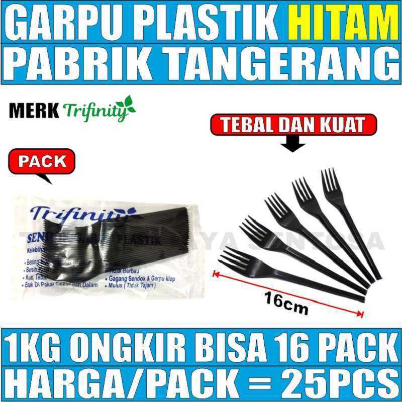 Promo Garpu Makan Hitam Plastik Per Pack Kuat Panjang 16cm Murah ...