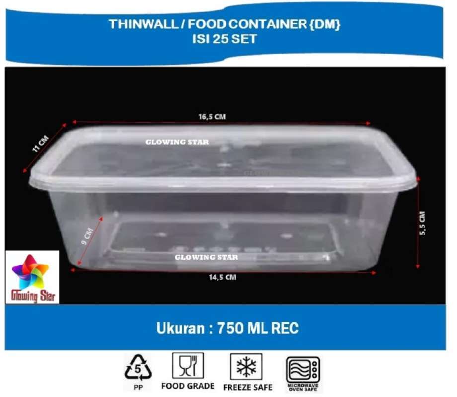 Jual Thinwall 750 Ml Food Container Box Tempat Kotak Makan Dm Plastik