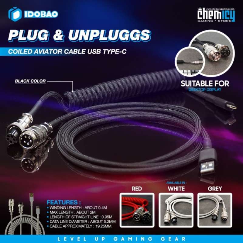 Jual Idobao Plugs and Unpluggs Data Lines Coiled TAK Cable Type-C di ...
