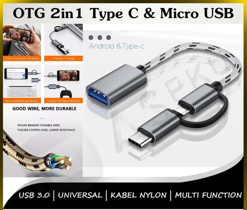 Promo Otg 2in1 Type C & Micro Usb Mikro 3.0 Universal Bahan Nilon Nylon ...