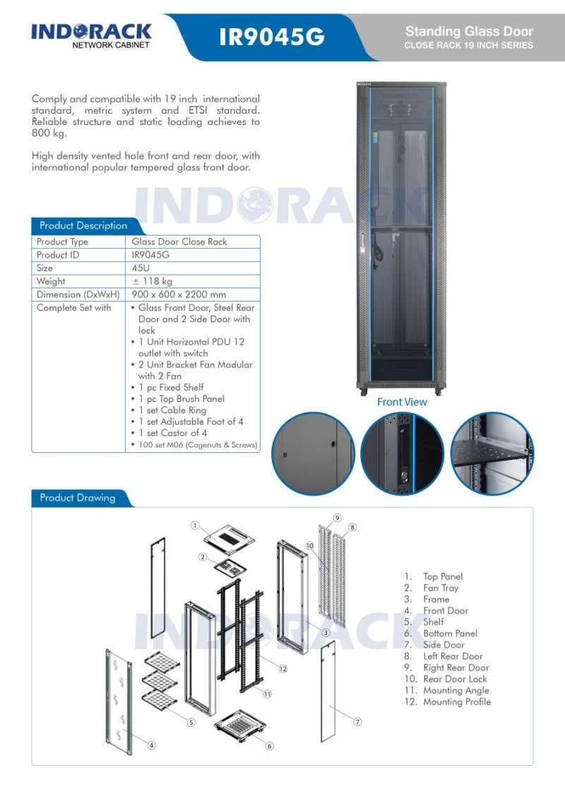 Jual Close Rack Indorack Ir9045g - Rak Server 45u 900mm 19 Inch Glass ...