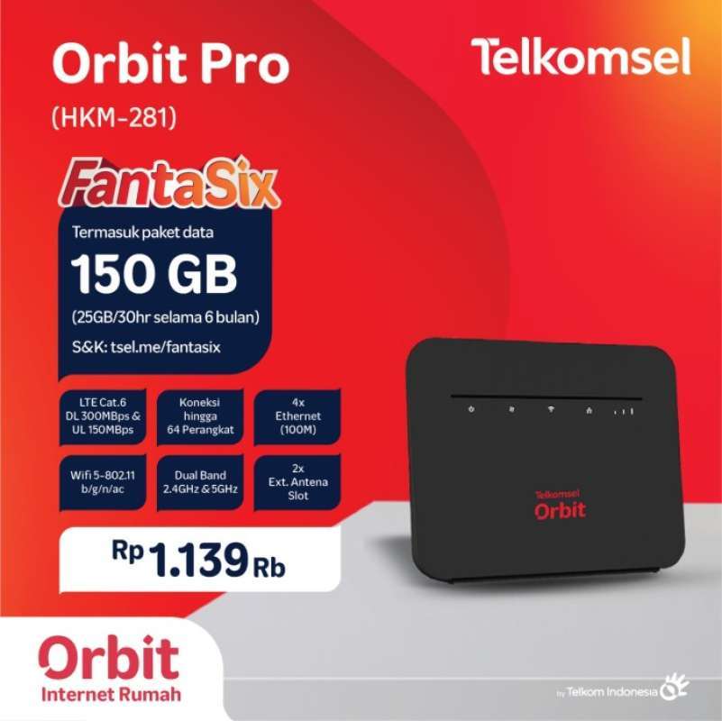 Jual Telkomsel Orbit Pro Modem WiFi 4G High Speed Bonus Data 50GB di ...