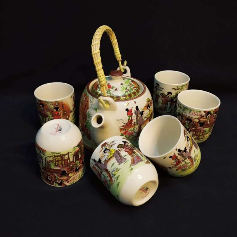 Promo Tea set Jepang Keramik Capodimonte, isi 8 pcs, motif bunga warna ...